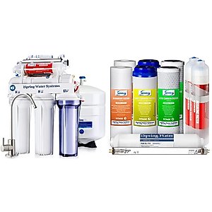iSpring RCC7AK-UV, NSF Certified, 75GPD 7-Stage Under Sink Reverse Osmosis RO Drinking Water Filtration System & F10KU 1-Year Replacement Supply Filter Cartridge Pack Set, White