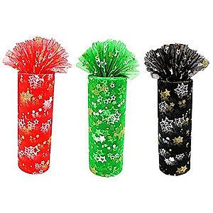 Yuanchuan Golden Star Glitter Tulle Rolls 6 inch x 10 Yards (30 feet) Black Tulle Rolls Spool Fabric Tutu for DIY Skirts Wedding Gift Wrap Sewing Crafting Bow Bridal Decorations Birthday Party (Black)