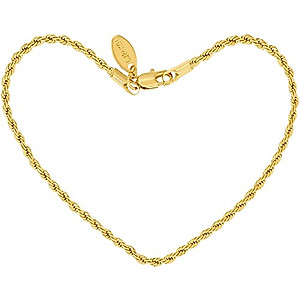 LIFETIME JEWELRY 2mm Rope Chain Anklet for Women & Men 24k Gold Plated Bracelet (Gold, 11 inches)