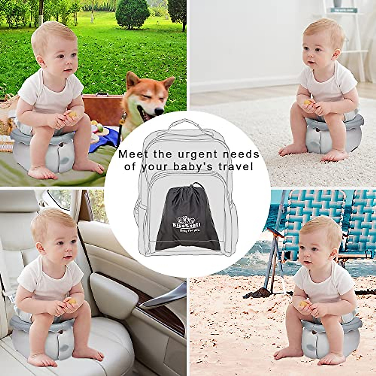 BlueSnail Travel Potty for Toddlers, to Go Potty with Storage Bag (Light Gray)