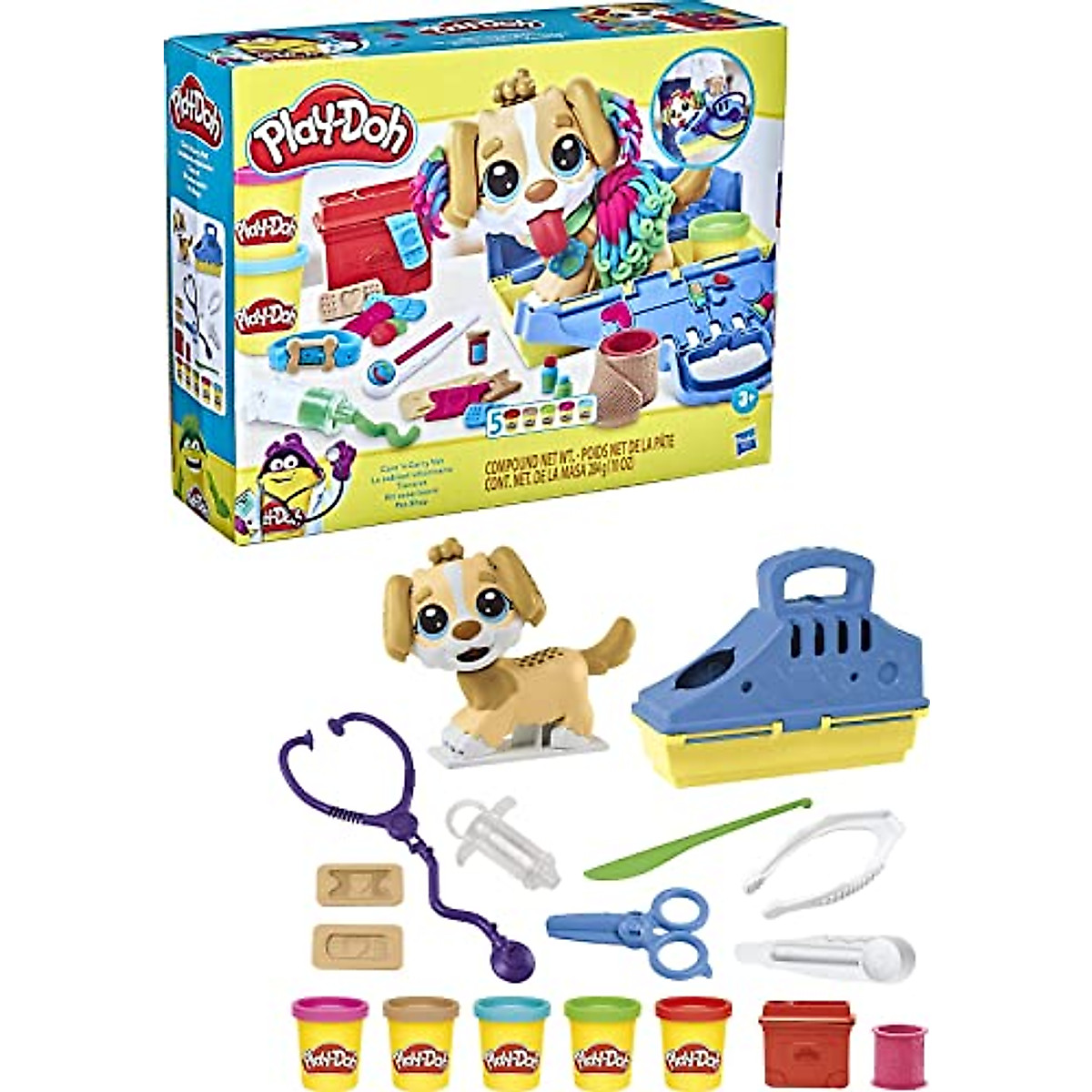 Play-Doh Care 'n Carry Vet Playset for Kids 3 Years and Up with Toy Dog, Storage, 10 Tools, and 5 Modeling Compound Colors, Non-Toxic