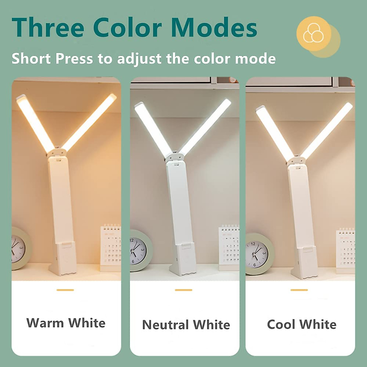 LuxLumin LED Double Head Desk Lamp for Home Office,Portable Small Desk Lamp with Large Lighting Range, Battery Operated Rechargeable Desk Light for Kids,Reading,Studying,Home,Office,Dormitory,White