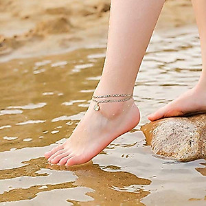 Memorjew Ankle Bracelets, 14K Gold Plated Layered Letter A Initial Anklets for Summer Foot Jewelry Gifts for Women