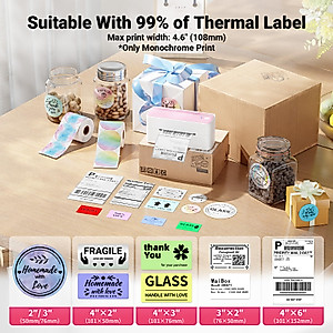 Bluetooth Wireless Thermal Shipping Label-Printer - 4x6 Label Printer for Shipping Packages & Small Business, Pink Label Printers Support with iPad iPhone and Android, Work for Amazon Etsy USPS UPS