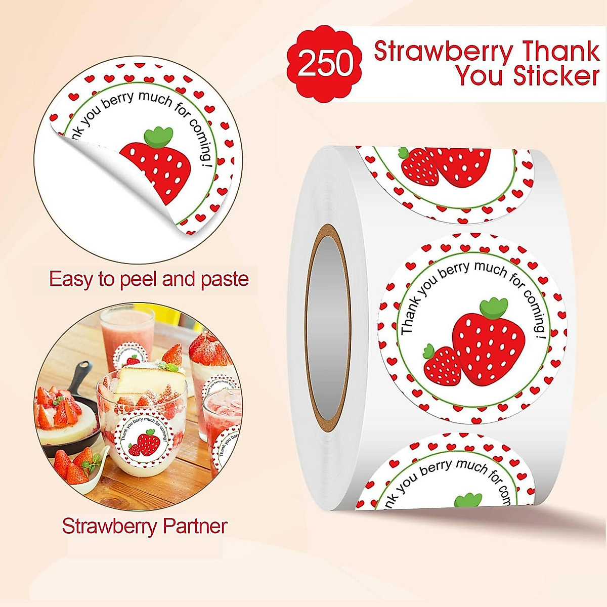Strawberry Thank You Sticker Labels 1.5 Inch Thank You Berry Much for Coming Stickers - Sweet Strawberry Themed Birthday Party Favors Thank You Sticker Labels 250 Pcs