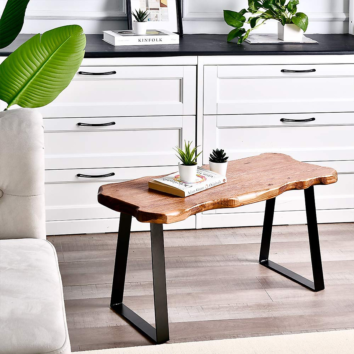 WELLAND Wood Entryway Bench with Metal Legs, Mid-Century Modern Bench for Living Room, Indoor, Porch, Farmhouse