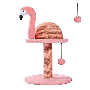 PETEPELA Cat Scratching Post, Flamingos Natural Sisal Cat Scratcher with Interactive Toy Ball and Extra Replacement Sisal Scrathing Pole for Kittens and Small Cats Pink