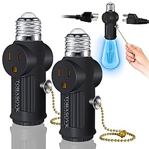 2 PCS Light Socket to Plug Adapter, Both Sides Sockets Support 3 Prong Light Socket Outlet Adapter, Light Bulb Outlet Socket Adapter with Switch Control, E26 E27 Light Bulb Socket Adapter - Black