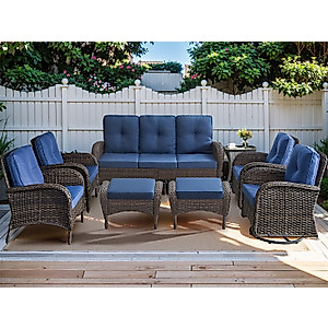 HUMMUH 8-Piece Outdoor Patio Furniture PE Wicker Patio Conversation Set,High Back Patio Couch with Ottomans Outdoor Chairs for Backyard,Porch,Deck