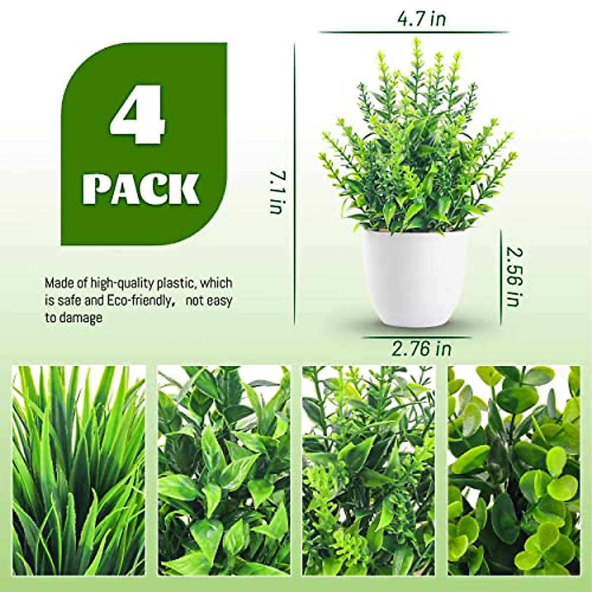 Miracliy 4 Packs Fake Plants Small Artificial Faux Plants Indoor for Home Office Farmhouse Bathroom Decor
