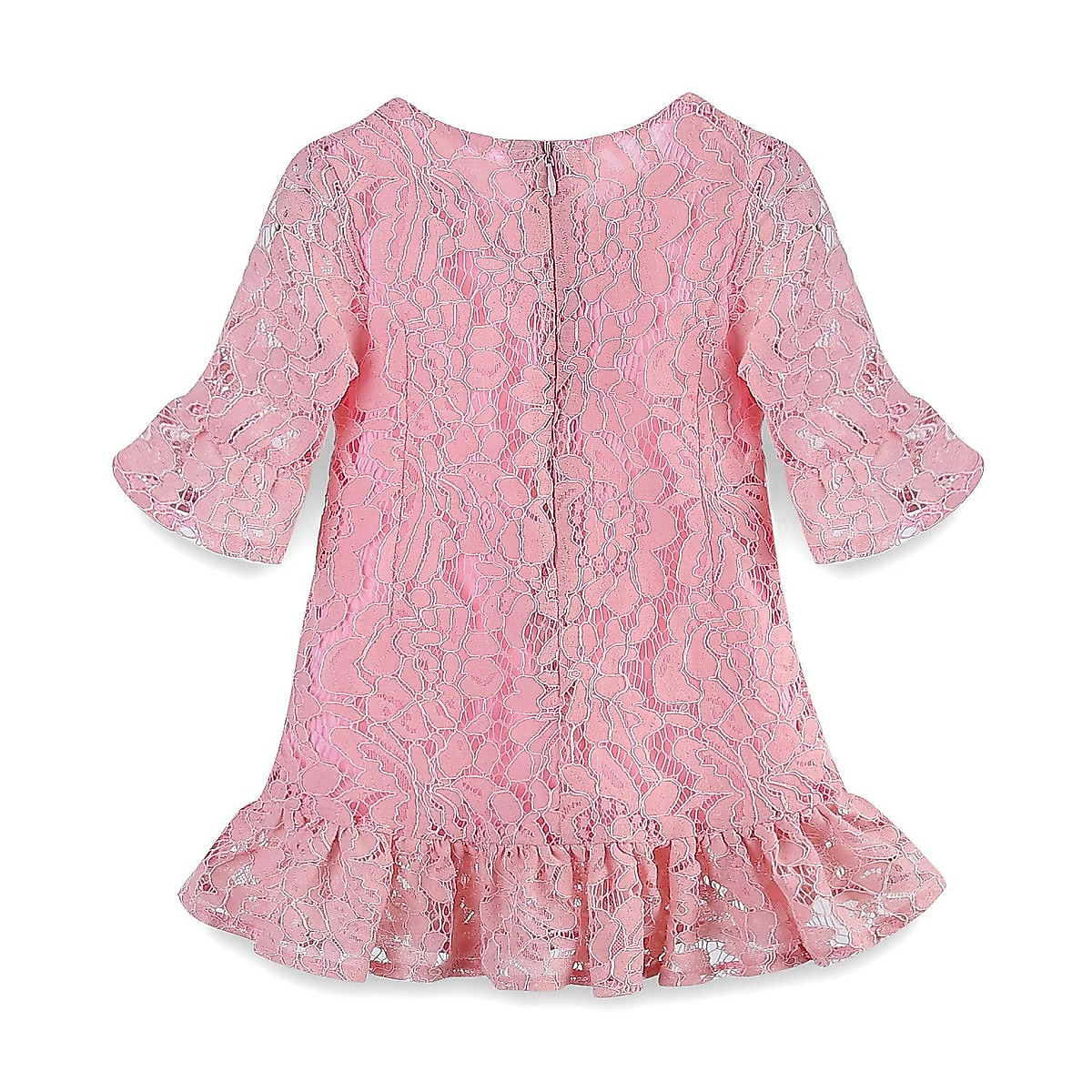 LittleSpring Girls Dresses for Baby Elegent Lace Floral Flare Sleeve Blue Party Wedding Dress for Kids 18 Months