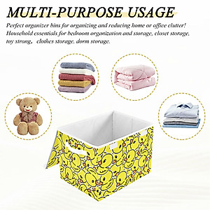 DOMIKING Duck Large Storage Bin with Lid Collapsible Shelf Baskets Box with Handles Toys Organizer for Shelves Cabinet Nursery Drawer