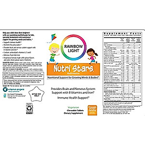 Rainbow Light Multivitamins for Kids, Vitamin B, Zinc & Iron, Prebiotics, Nutri Stars Provides Brain & Nervous System Support, Pineapple Orange, 120 Chewable Tablets