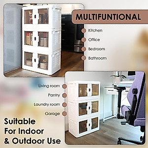 Keszi's Choice 3 Tier Collapsible Plastic Storage Bins with Lids, Wardrobe Closet Organizer, Stackable Storage Bins, Foldable Plastic Storage Container with Doors and Lids 8.5 Gallon each (3 PACK)