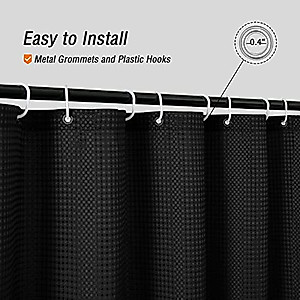 Gibelle Black Shower Curtain, Waffle Weave Textured Fabric Shower Curtain for Bathroom - Soft Cloth & Hotel Spa Luxury, Water Repellent, Machine Washable, 72X72, Black