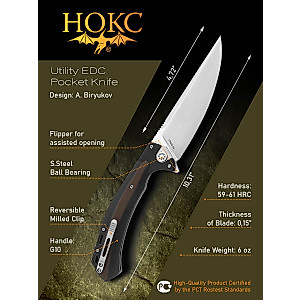 HOKC Nuker | 347-109406 | Utility Knife, Pocket Knife, EDC Knife by Official Dealer - Designed by Russian Master Aleksander Biryukov - Liner Lock, G10 Handle, Finger Flipper, Ball Bearing Pivot, Adjustable Pocket Clip, Long and Durable D2 Stainless Tool S
