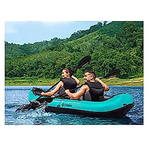 Tobin Sports Wavebreak Kayak. Inflatable Kayak for Two Adult Person. Tandem Fishing Kayak. Twin Lightweight Kayak is Also a Foldable Canoe.
