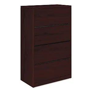 HON 10500 Series Lateral File - 37" x 20" x 59" - Wood - 4 x File Drawer(s) - Legal, Letter - Security Lock, Leveling Glide - Mahogany