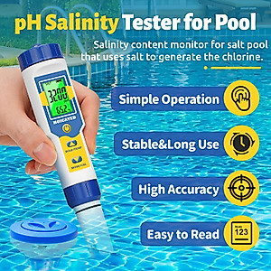 HOICATED Digital Salinity Tester for Saltwater Pool Salt Tester pH Meter for Swimming Pool Hot Tub Spa Koi Pond Aquarium PPM EC Meter for Hydroponic Nutrient TDS Meter for Drinking Water RO System