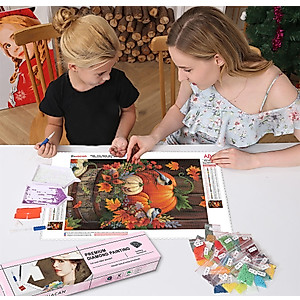 Huacan Diamond Painting Kits, Full Square Drill Diamond Painting Kits for Adults, Pumpkin Diamond Paint by Diamond, DIY 5D Diamond Art Kit for Beginner Home Wall Decor Fall Bird 11.8x15.7in/30x40cm