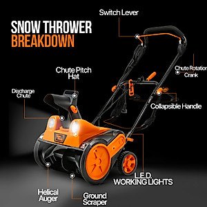 SuperHandy Electric Snow Thrower Walk-Behind Blower 15A 18 x10 Inch & Cord Reel 12AWG x 50' Feet [Bundle Deal]