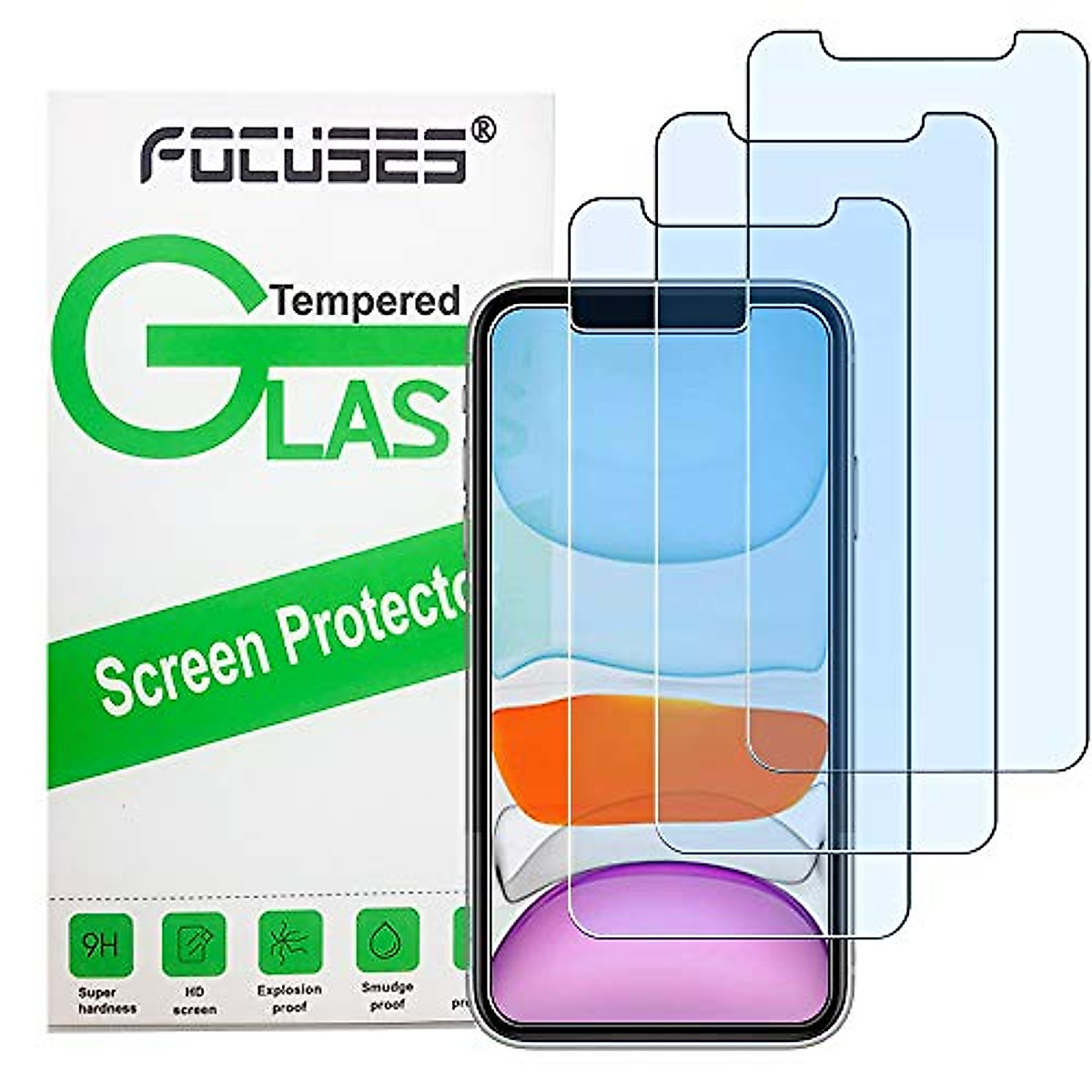 Focuses iPhone 11 Screen Protector, iPhone XR Screen Protector, Anti Blue Light Tempered Glass Film for Apple iPhone XR & iPhone 11,3-Pack