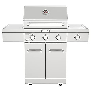 KitchenAid 3-Burner 51,000 BTU Stainless Steel Propane Gas Grill with Infrared Side Burner and Cabinet