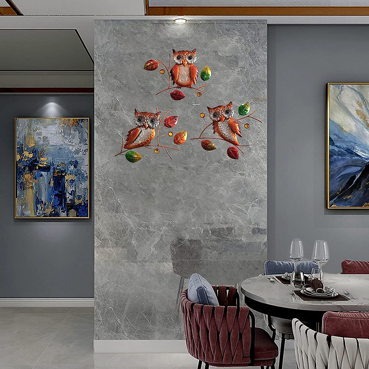 ORG Owl Trio Metal Wall Art Decoration For Harvest Thanksgiving Halloween, Owl Wall Plaque Sculpture Hanging for Garden,Patio,Living Room,Dining Room Bathroom , 3 Pack, ORANGE, 26*1.5*20 CM