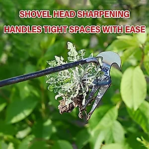 Weeding Artifact Uprooting Weeding Tool, Manganese Steel Multifunctional Weeder, Hand Weeder Tool, 4 Teeth Stand Up Weed Puller Tool with Handle for Garden Yard Farm Weed Removal (11in, Wood Handle)