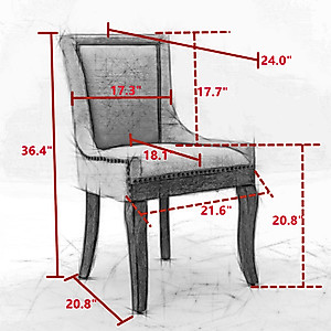 Merax Ultra Dining Chairs Set of 2,Swoop Arm,Curved Back Upholstery Design,Thickened Fabric Chairs with Solid Wood Legs and Bronze Nail Head,High Desnity Foam Seat Kitchen Furniture,Beige