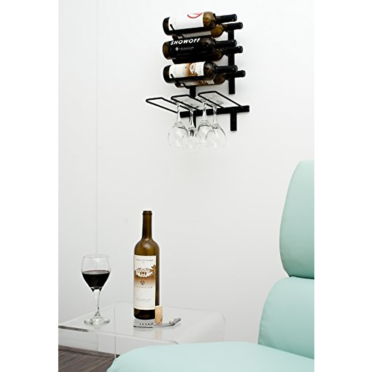 VintageView Wall Series-Stemware Wall Mounted Wine Glass Rack (Satin Black) Stylish Modern Wine Storage with Label Forward Design