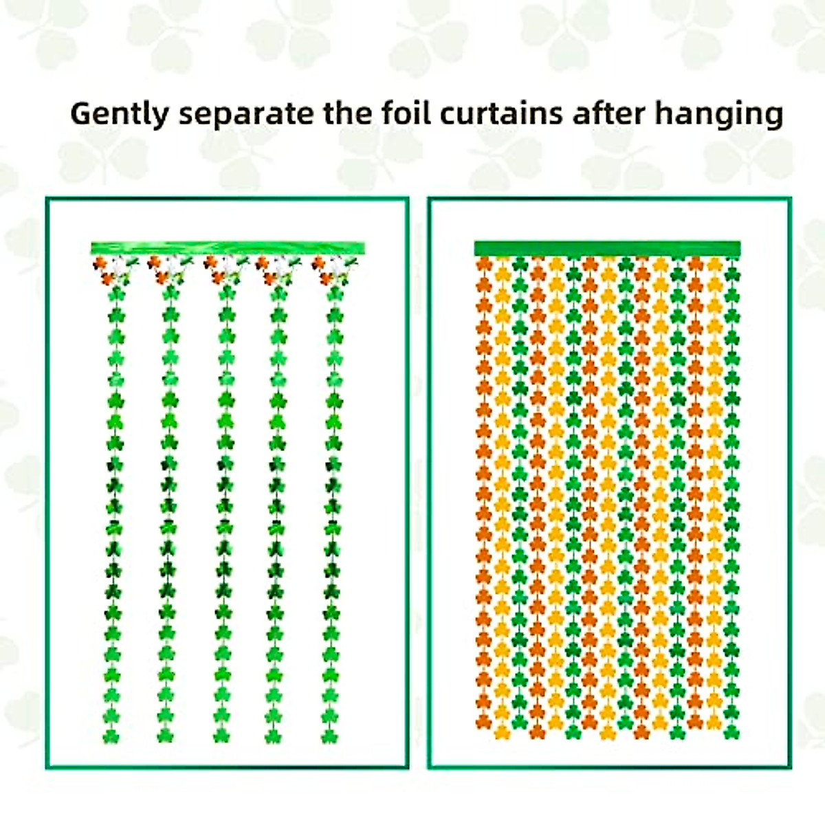LOLStar 2 Pack St Patricks Day Foil Fringe Curtains St. Patrick's Day Party Decorations 3.3x6.6 ft Shamrock Green Gold Orange Tinsel Curtains Photo Booth Prop Streamers Backdrop for Irish Party Decor