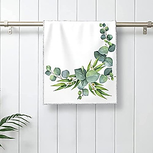 Watercolor Hand Painted Wreath Hand Towel - Green Eucalyptus Leaves Print Bath Bathroom Towel Highly Absorbent Soft Hand Towels