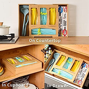 TITETE Ziplock Bag Organizer, 6 in 1 Bamboo Food Plastic Bag Storage for Drawer, Kitchen Drawer Organizer for Gallon, Quart, Sandwich & Variety Bags