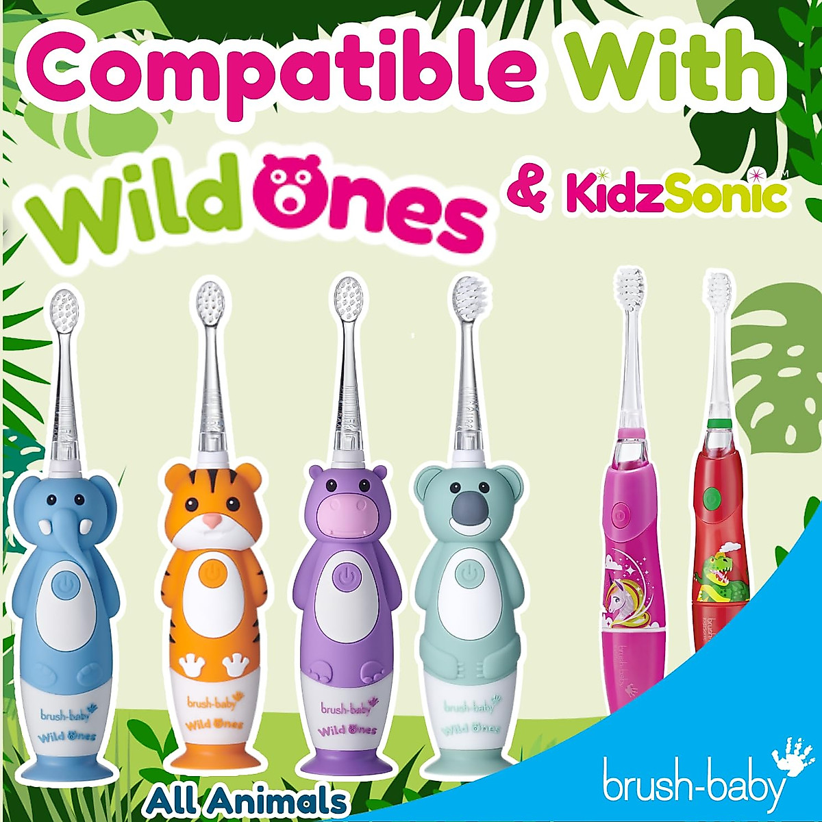 Brush-Baby WildOnes Replacement Brush Heads (for Ages 0-10 Years) Pack of 4 - Only Compatible with Wildones Toothbrushes