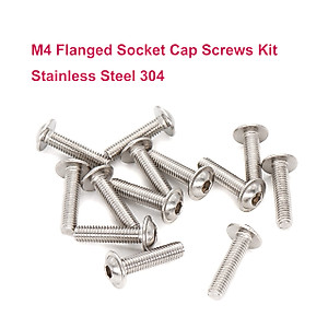 cSeao 100pcs Flanged Button Head Socket Cap M4 Screws Kit, M4x8mm/ 10mm/ 12mm/ 15mm/ 20mm, 304 Stainless Steel 18-8, Allen Socket Drive, Bright Finish, Fully Machine Threaded