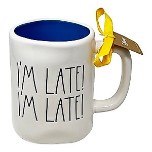 Rae Dunn Princess Inspired Ceramic Coffee/Tea Mugs (I'm Late I'm Late/Blue Interior)