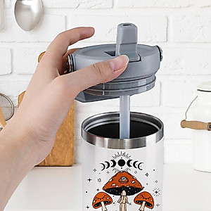 Unyopsa Mushroom Tumbler with Handle 30oz Vacuum Insulated Mushroom Cup with Lid and Straw Mushroom Gifts for Women Men