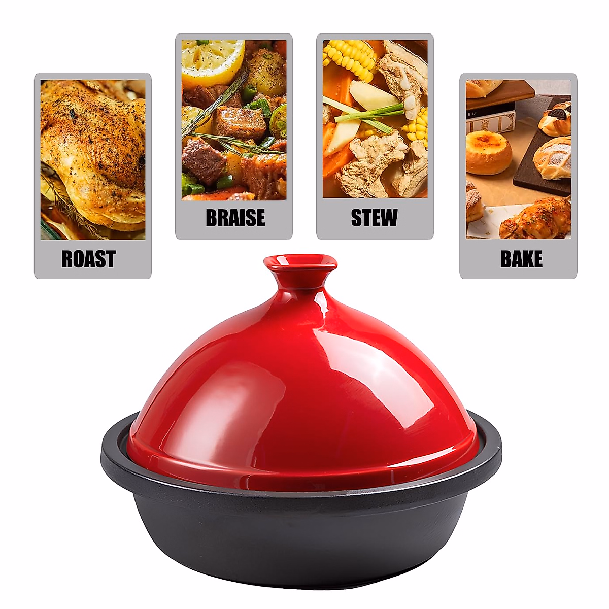 Xgxoz Enameled Cast Iron Cooking Pot with Enameled Ceramic Lid, Enameled Cast Iron Tagine Pot Ceramic Cooker Pot for Cooking