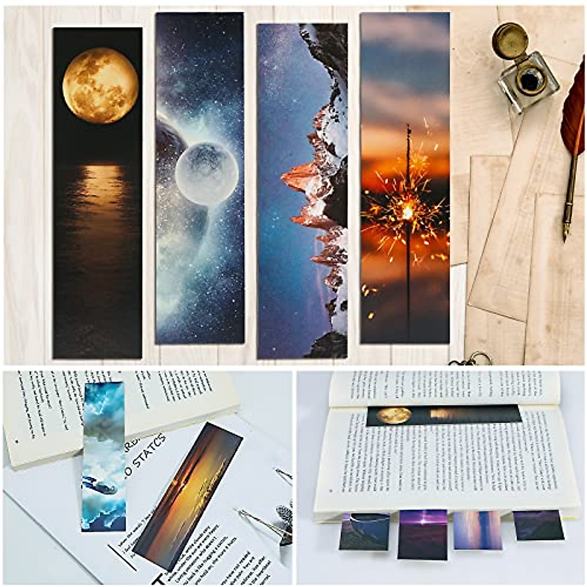 MWOOT 30 Star Sunset Paper Bookmark, Starry Galaxy Universe Page Clip Paper Bookmark Set, Creative Stars Embellished Paper Bookmarks Gifts for Book Friends as Reading Markers (15 x 4 cm, 30 Styles)