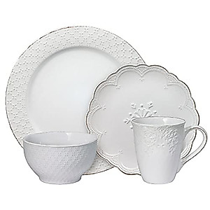Pfaltzgraff French Lace White 16 Piece Dinnerware Set, Service for 4