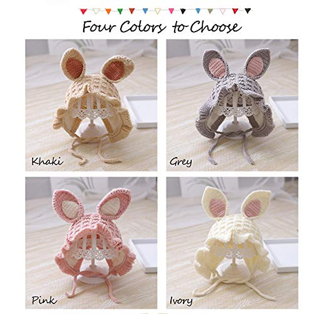 MerryJuly Baby Girl Bunny Hat with Ears Cute Rabbit Beanie for Toddler Girls Kids (Pink)