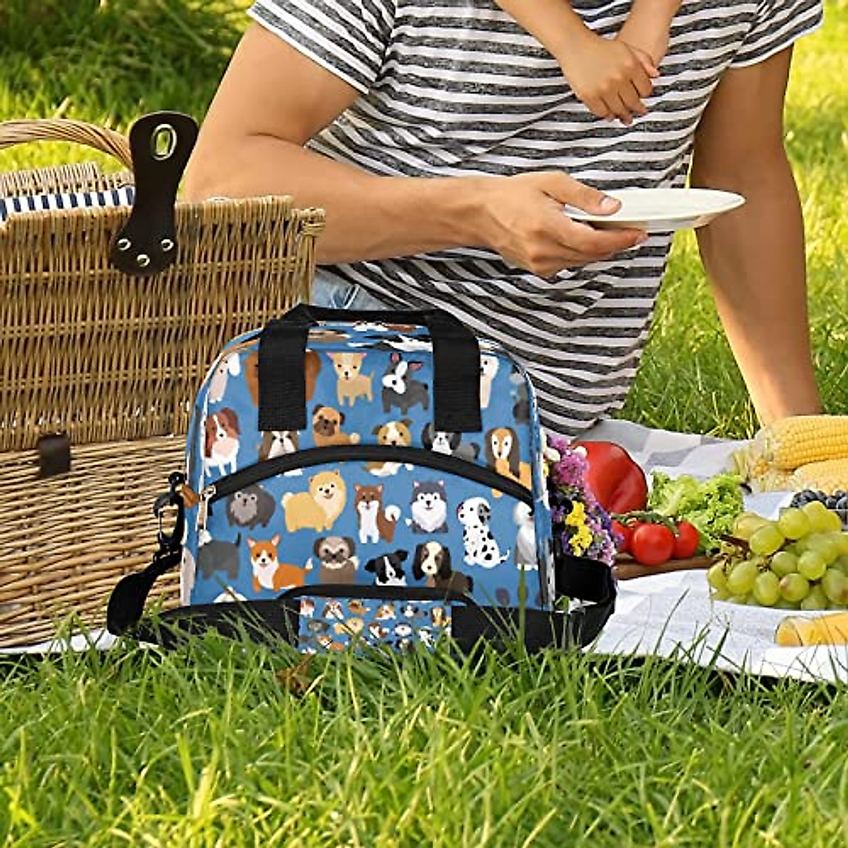 Insulated Lunch Bag Cute Animal Dogs Puppy Lunch Box for Women Girls Reusable Leakproof Meal Prep Lunch Bag Cooler Tote Bag with Removable Adjustable Shoulder Strap for Adult Travel Picnic Work School