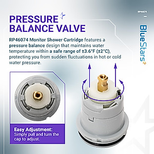 BlueStars RP46074 Shower Valve Cartridge - Single-Function Pressure-Balance Temperature Control- Compatible with Shower and Tub 13/14 Series Faucet
