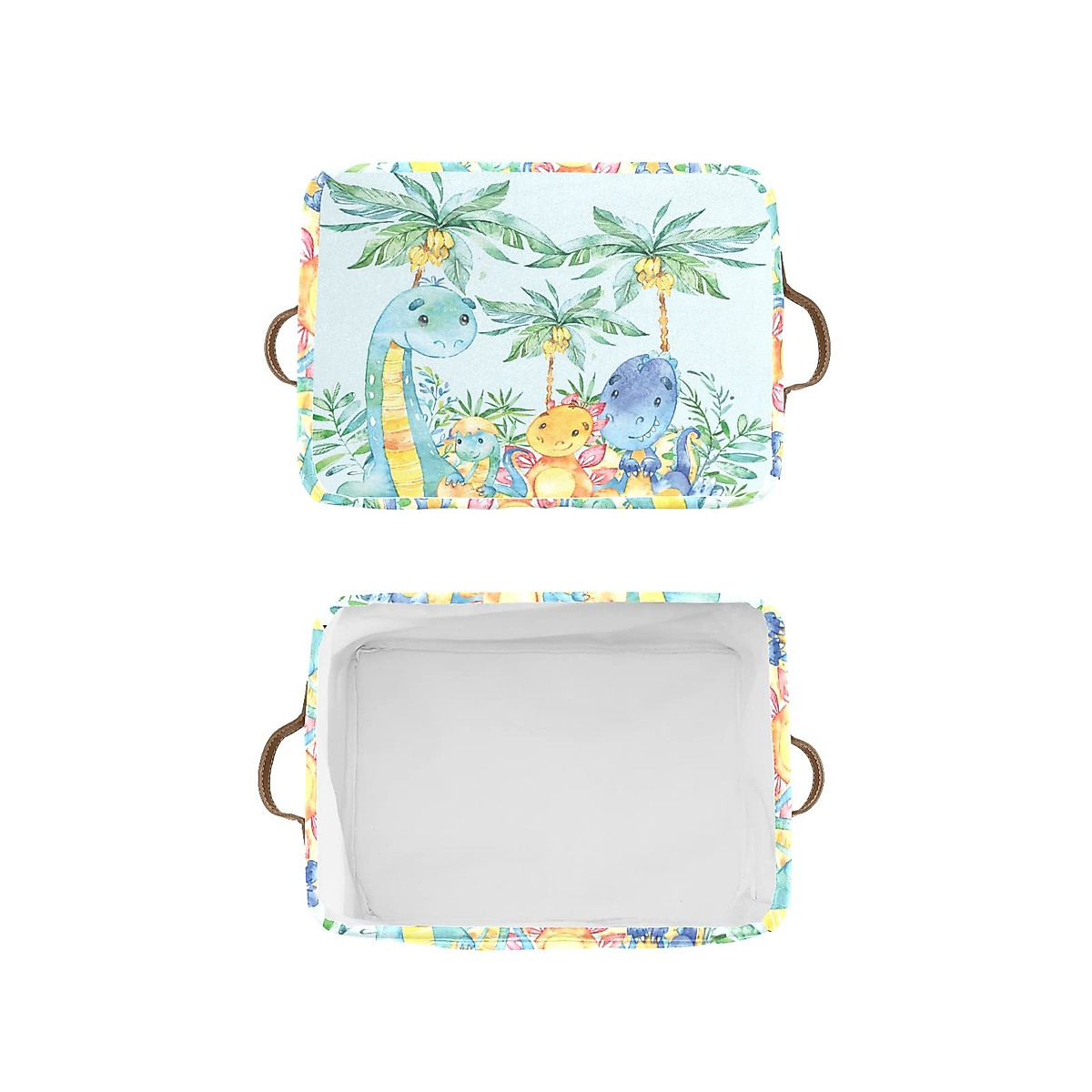 Cute Jungle Dinosaurs Personalized Storage Bins Basket Cubic Organizer with Durable Handle for Shelves Wardrobe Nursery Toy 1 Pack