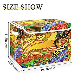 innewgogo African Woman Landscape Storage Bins with Lids for Organizing Dust-proof Storage Bins with Handles Oxford Cloth Storage Cube Box for Dog Toys