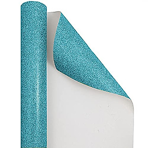JAM Paper Gift Wrap - Glitter Wrapping Paper - 25 Sq Ft - Aqua Blue Glitter - Roll Sold Individually