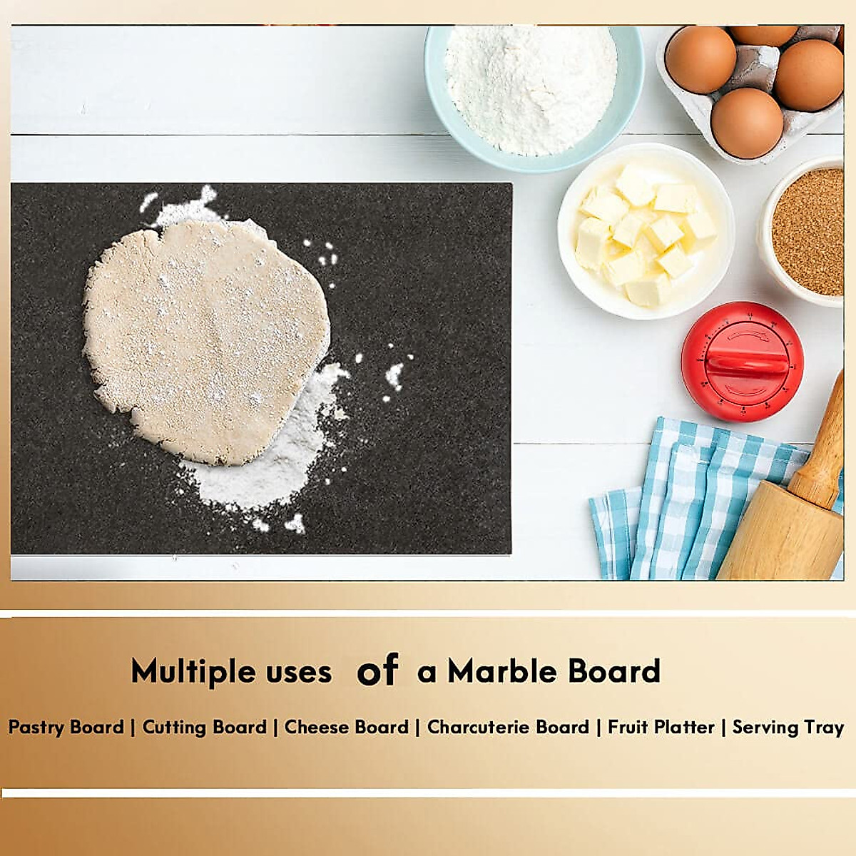 Diflart Natural Black Granite Cutting Board for Kitchen 16x20 Inch,with Non-Slip Feet, Large Stone Pastry Slab for Baking