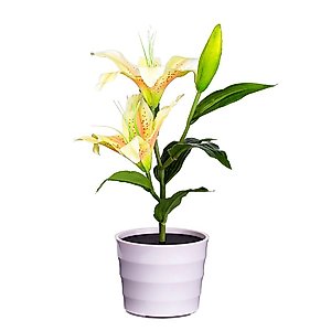 Solar Flower Pot LED Light Lily Flower Table Lamp Decorative Plant Garden Light Lawn Lamp for Room Outdoor Decoration (Yellow)