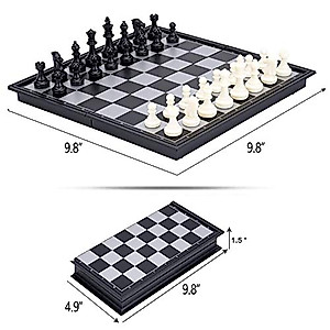 LEAP 9.8" Magnetic Chess Set Foldable Portable Game Board for Adult Travel set with 2 queens